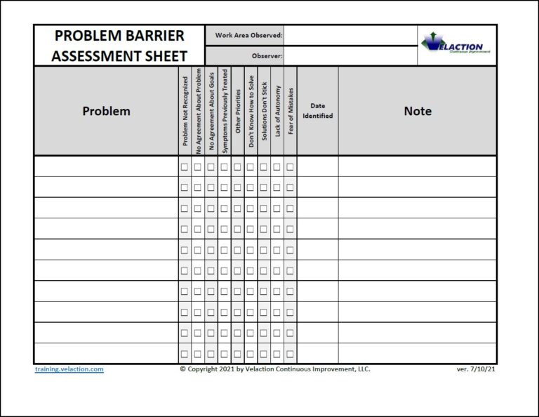Problem Barrier Assessment Sheet | Get this form and 30 more for free